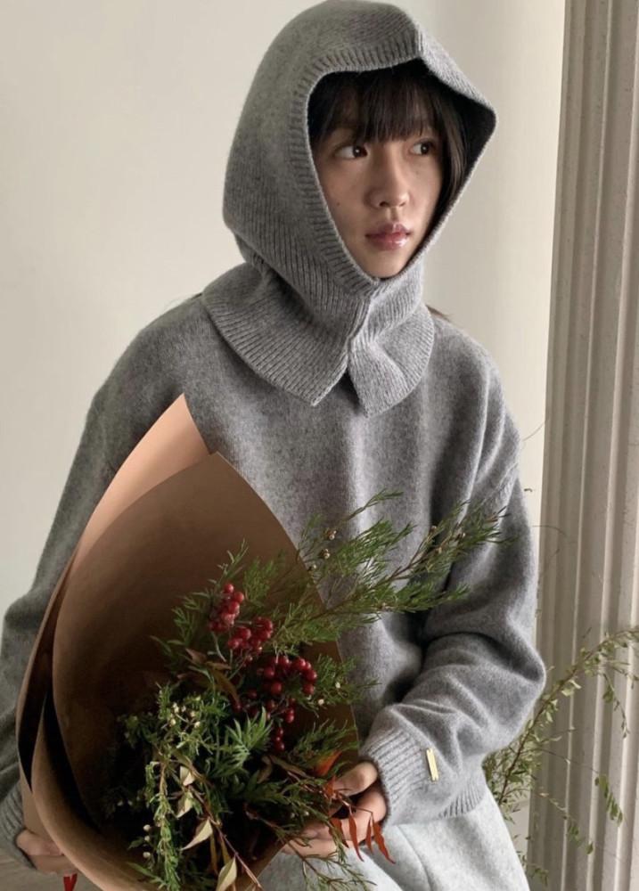 진심 Jinsim 진심 베이 바라클라바 니트 세트 베이비알파카 슈퍼메리노울 라운드넥 루즈핏 4color - 위시버킷