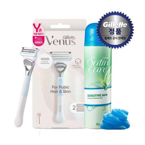 질레트 비너스 Y존 제모기 2up (면도기1up + 면도날 1입) + 새틴케어젤(알로에베라) 195g - 위시버킷